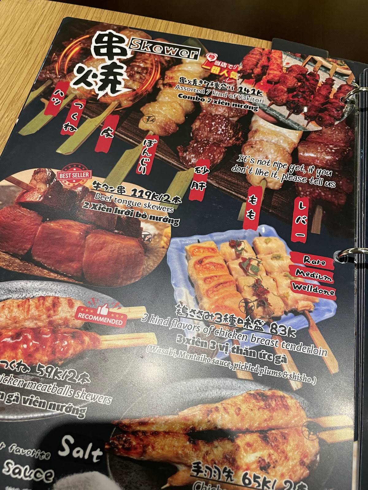 Menu at Quán nhậu Nhật Bản Izakaya MATSUKI restaurant, Hanoi