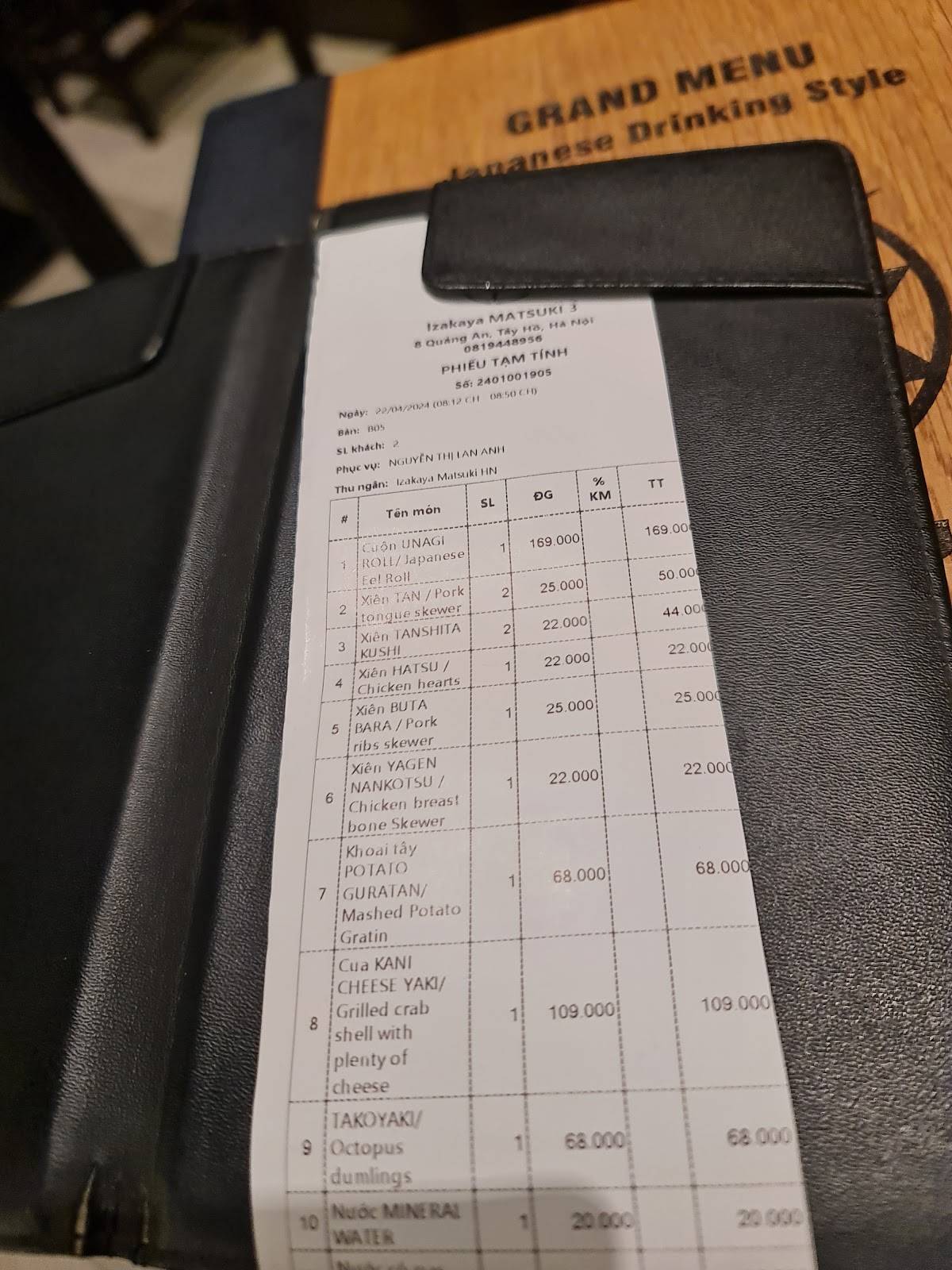 Menu at Quán nhậu Nhật Bản Izakaya MATSUKI restaurant, Hanoi