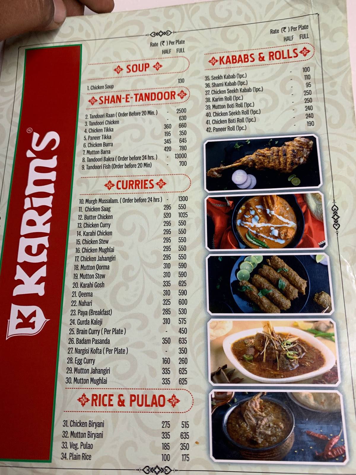 Menu at Qureshi kabab corner, New Delhi
