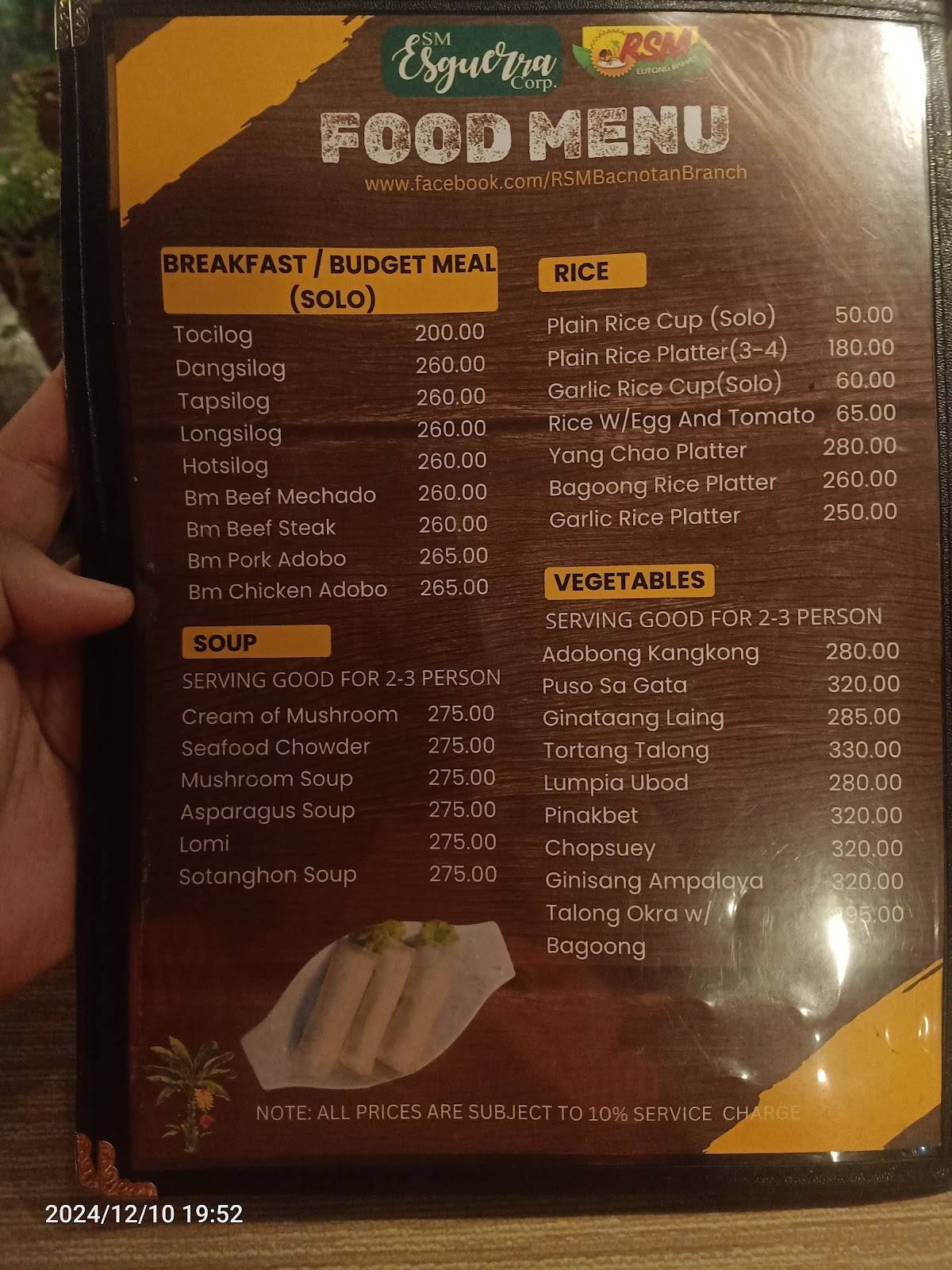 Menu at RSM Calamba- Bacnotan Branch restaurant, Calamba, Bacnotan Rd