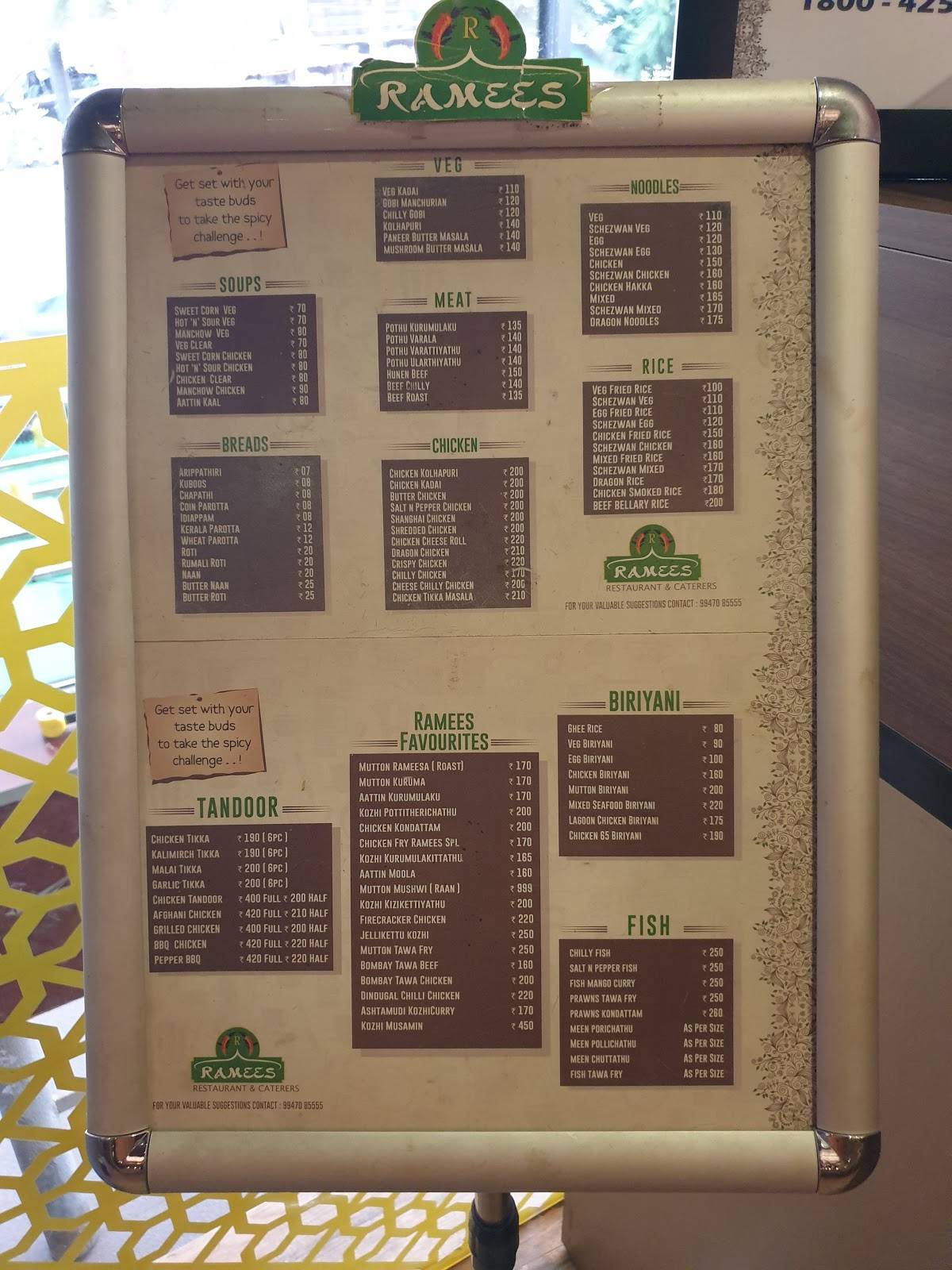 Menu at Ramees Restaurant, Kottiyam, VM8G+84C