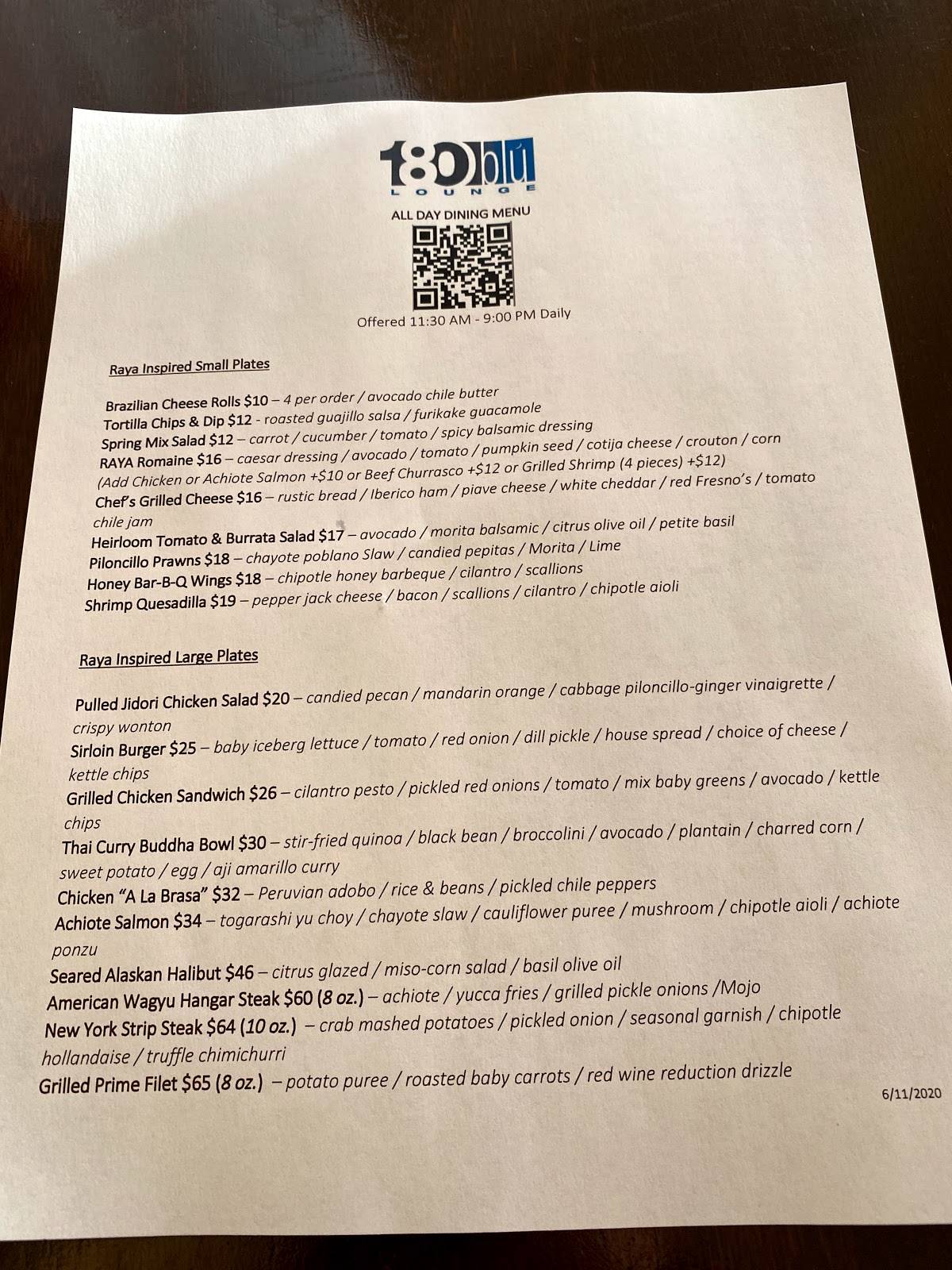 Menu at RAYA restaurant, Dana Point, 1 Ritz Carlton Dr