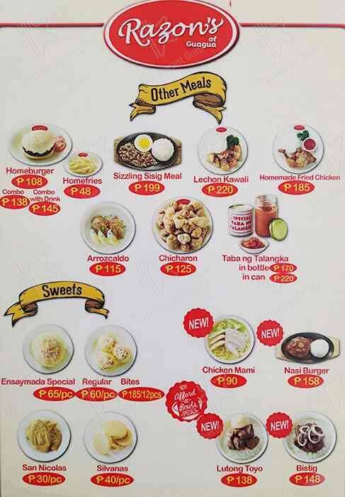 Carta del restaurante Razon's of Guagua, Muntinlupa, Ayala Malls Southpark