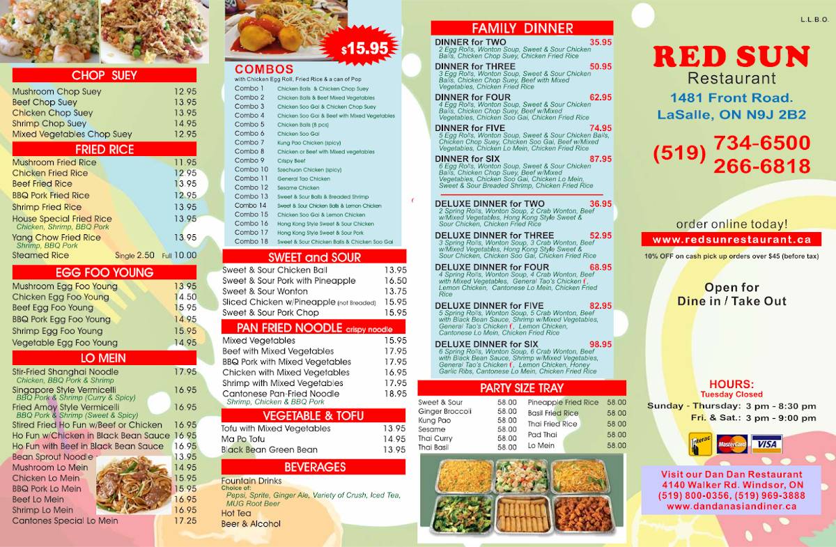 Menu at Red Sun Restaurant, Windsor