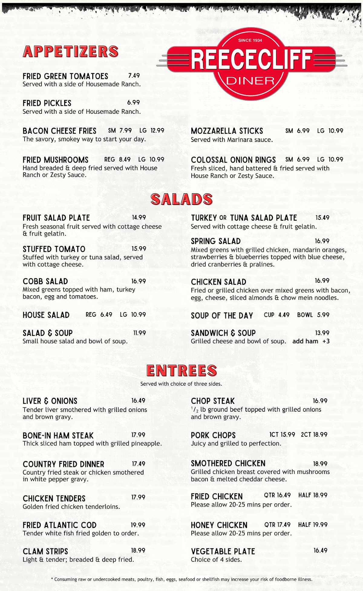 Menu at Reececliff Family Diner restaurant, Lakeland, 940 Florida Ave S