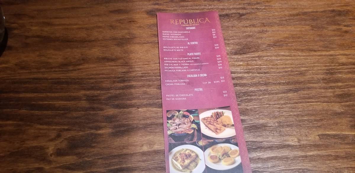 Menu at República cantina de México restaurant, Laredo