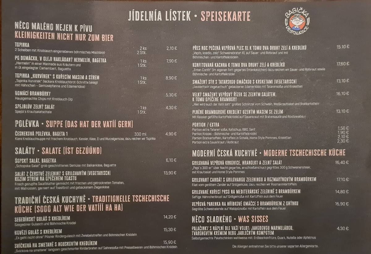 Speisekarte von Restaurant Babička, Pirna