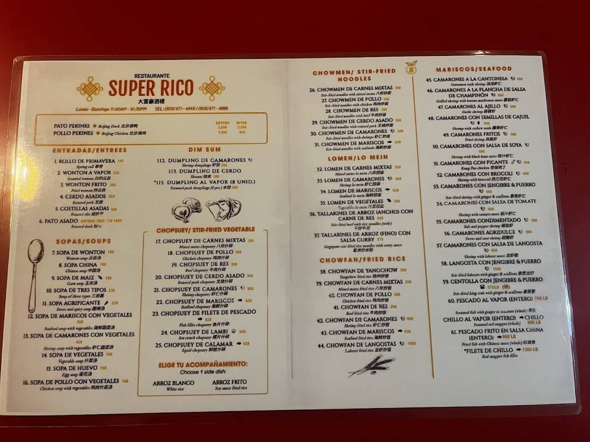Carta de Restaurant Chino Super Rico, Santiago De Los Caballeros, F833+G4X