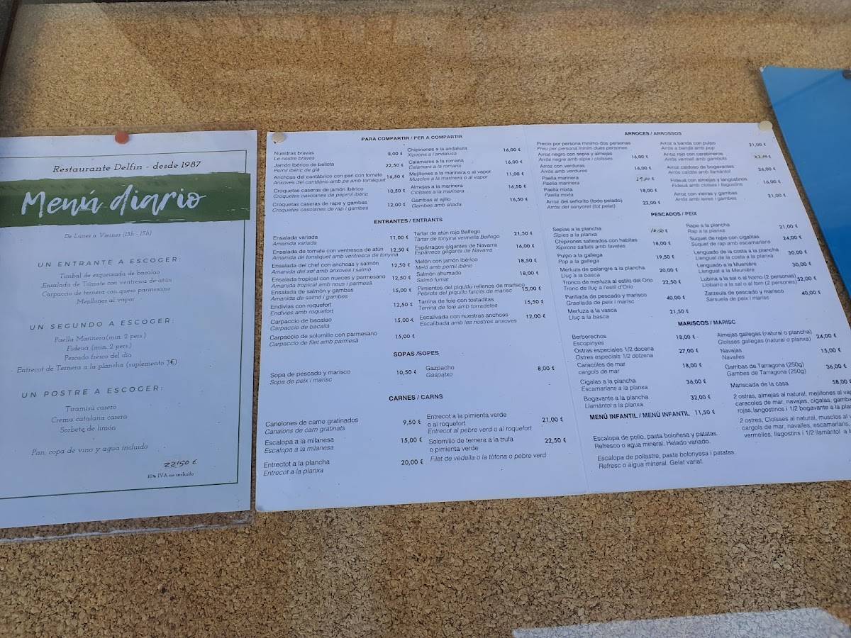 Carta de Restaurante Delfín, Salou