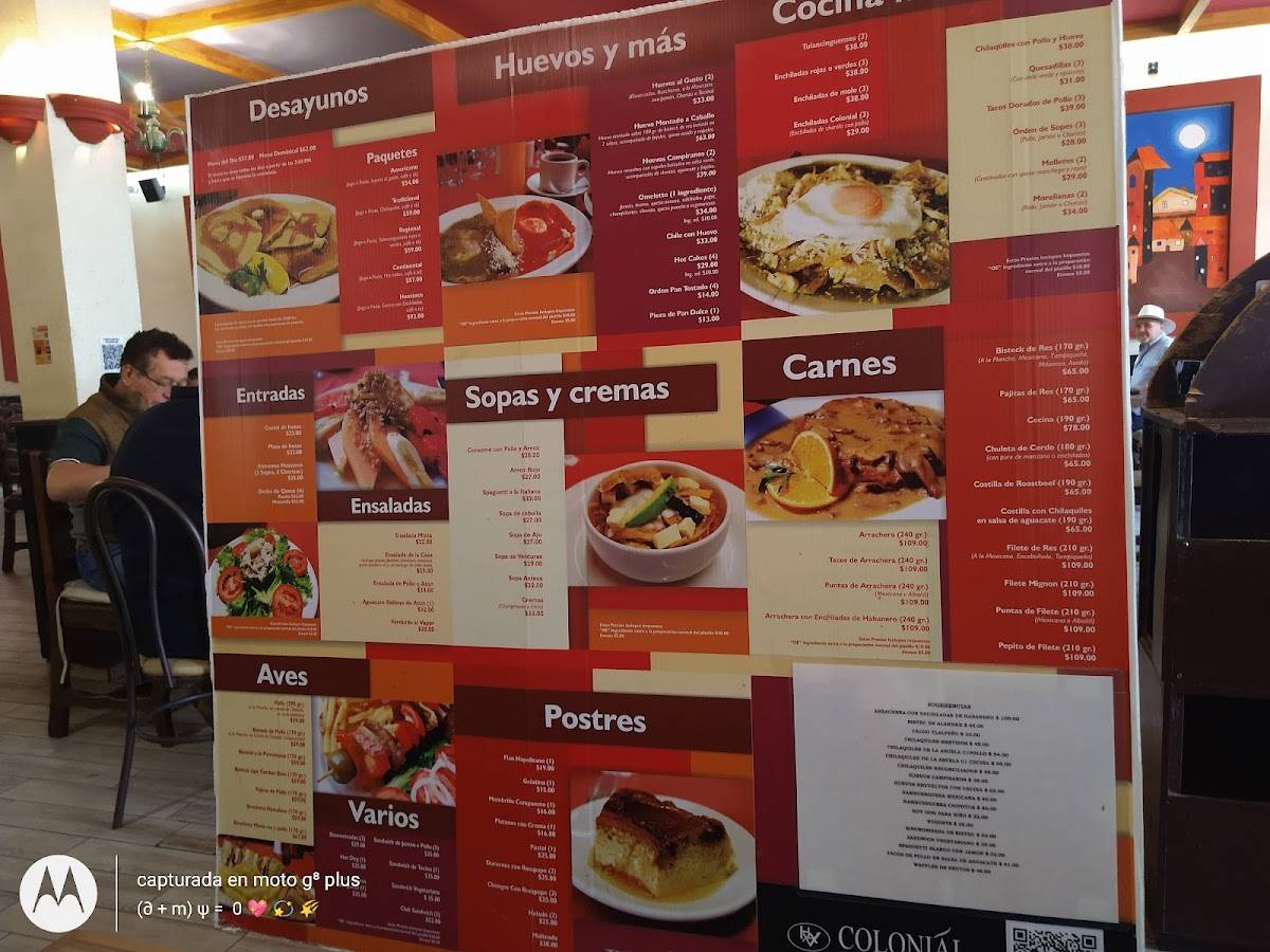 Carta de Restaurante Colonial, Tulancingo