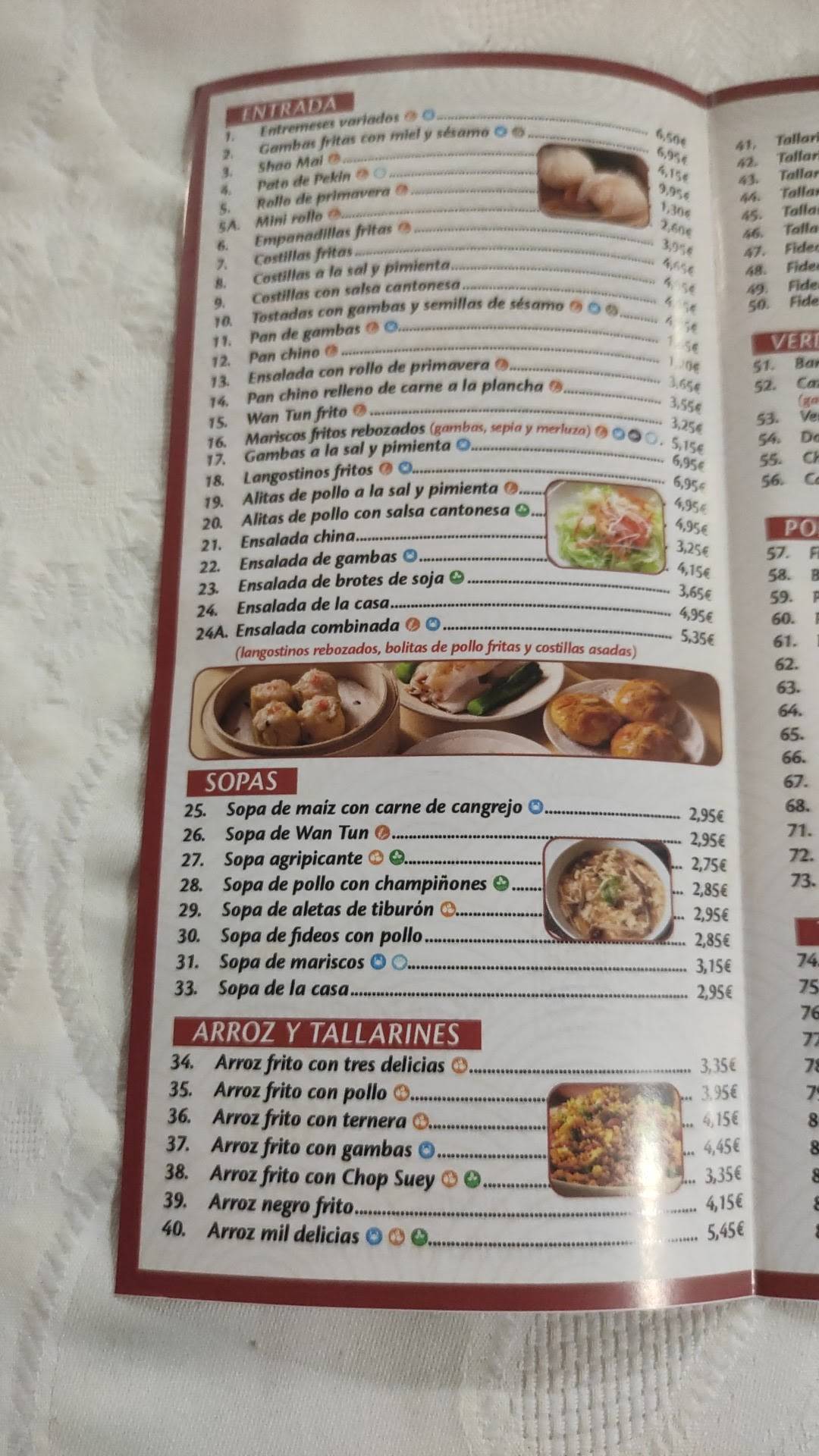 Carta de Restaurante Fu Sheng, Alcantarilla