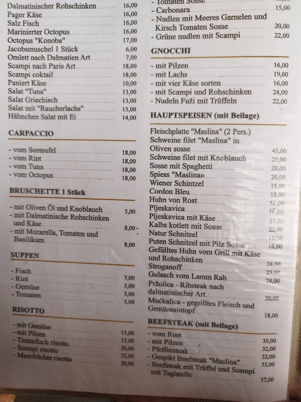 Menu at Restoran Maslina restaurant, Mundanije