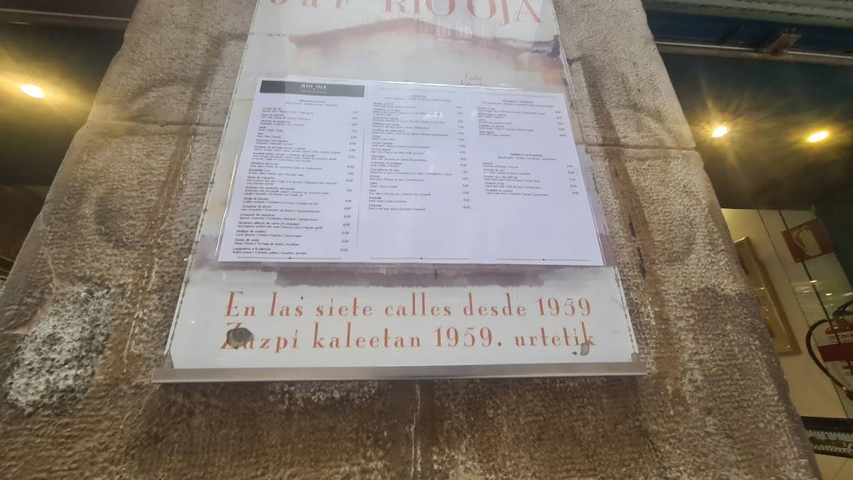 Menu at Rio-Oja Restaurant, Bilbao