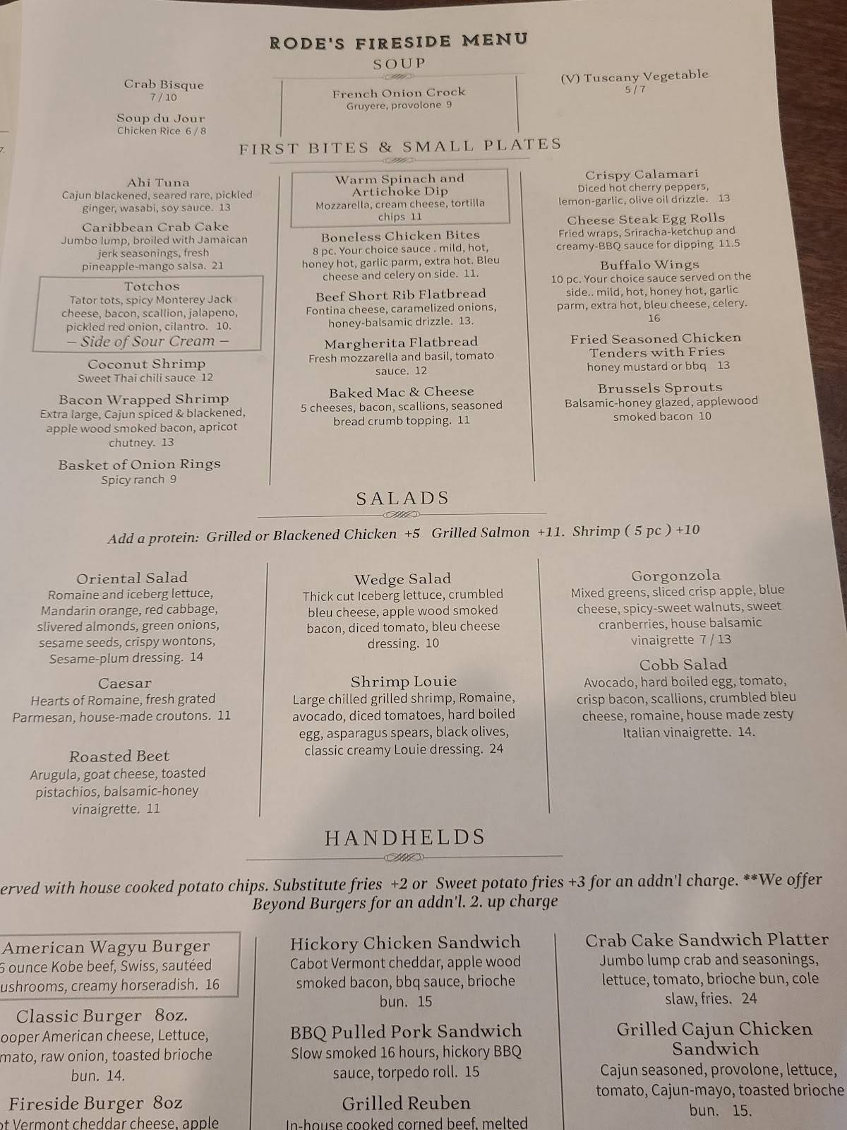 Menu at Rode's Fireside Restaurant, Swedesboro