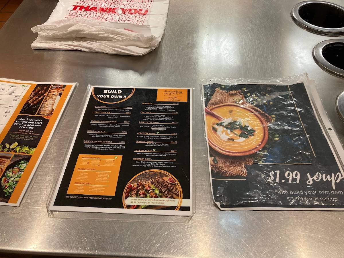 Menu at Rosewater Middle Eastern Grill ماء ورد restaurant, Pittsburgh