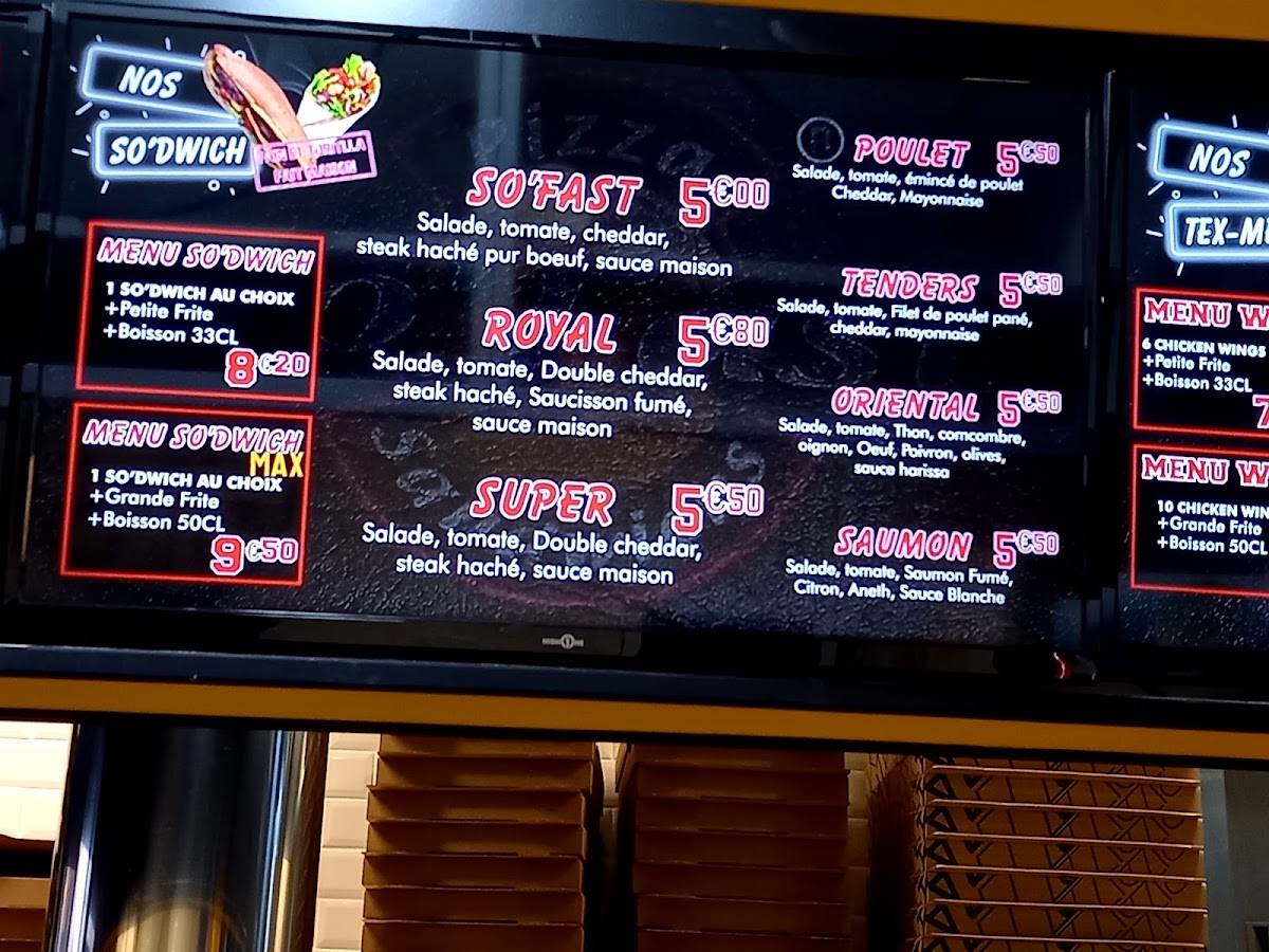 Menu au So'Fast restaurant, Bagneux