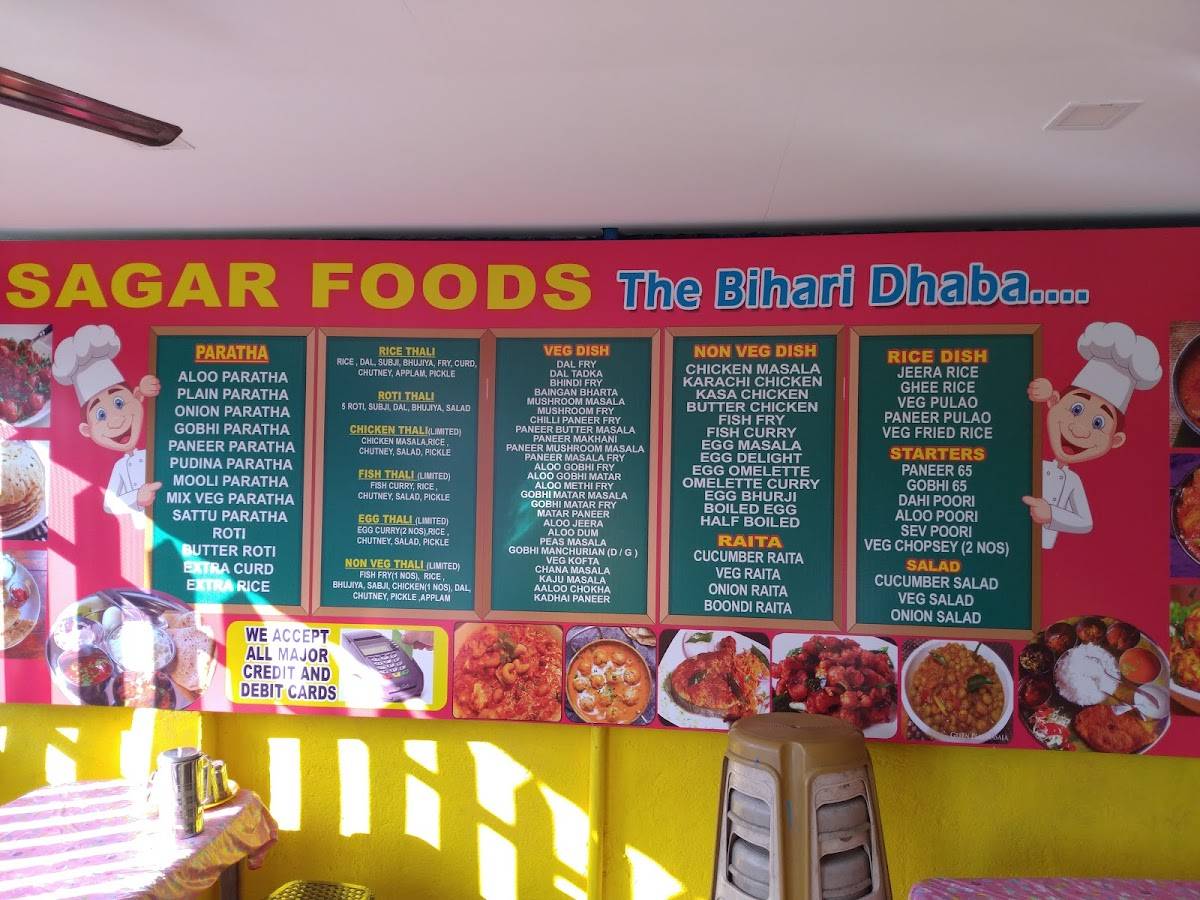 Menu at Sagar Food, The Bihari Dhaba, Chennai