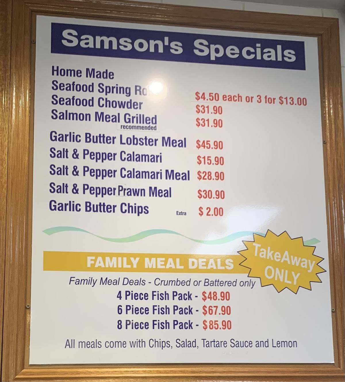 Menu at Samson Fish Seafood restaurant, Cleveland