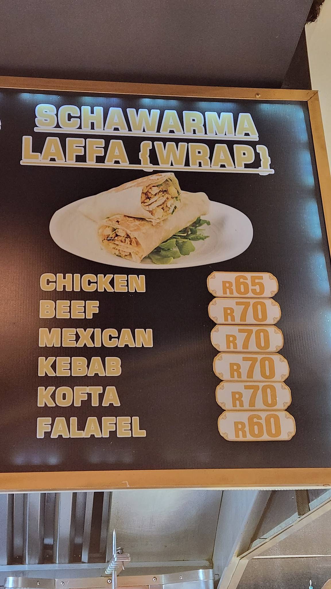 Menu at Schwarma Syrian Rose restaurant, Johannesburg