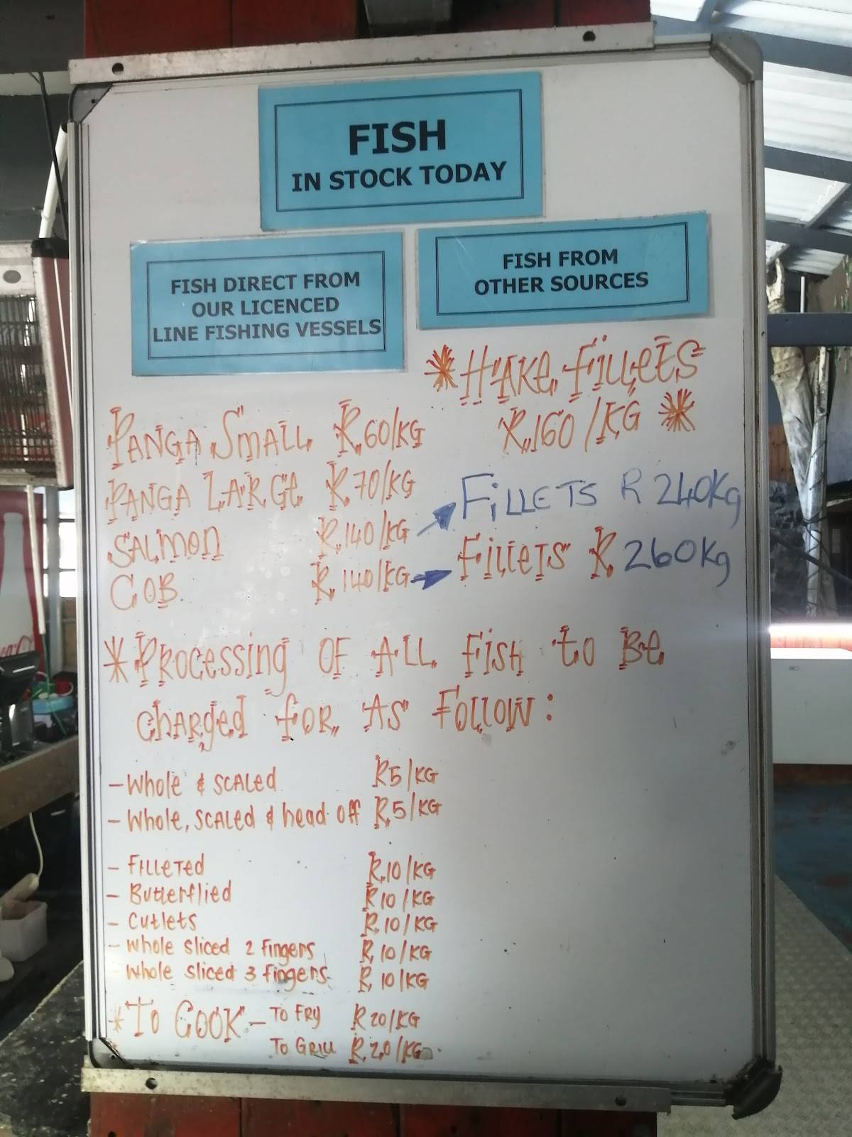 Menu at Sea Spirit Fish Market Restaurant, East London