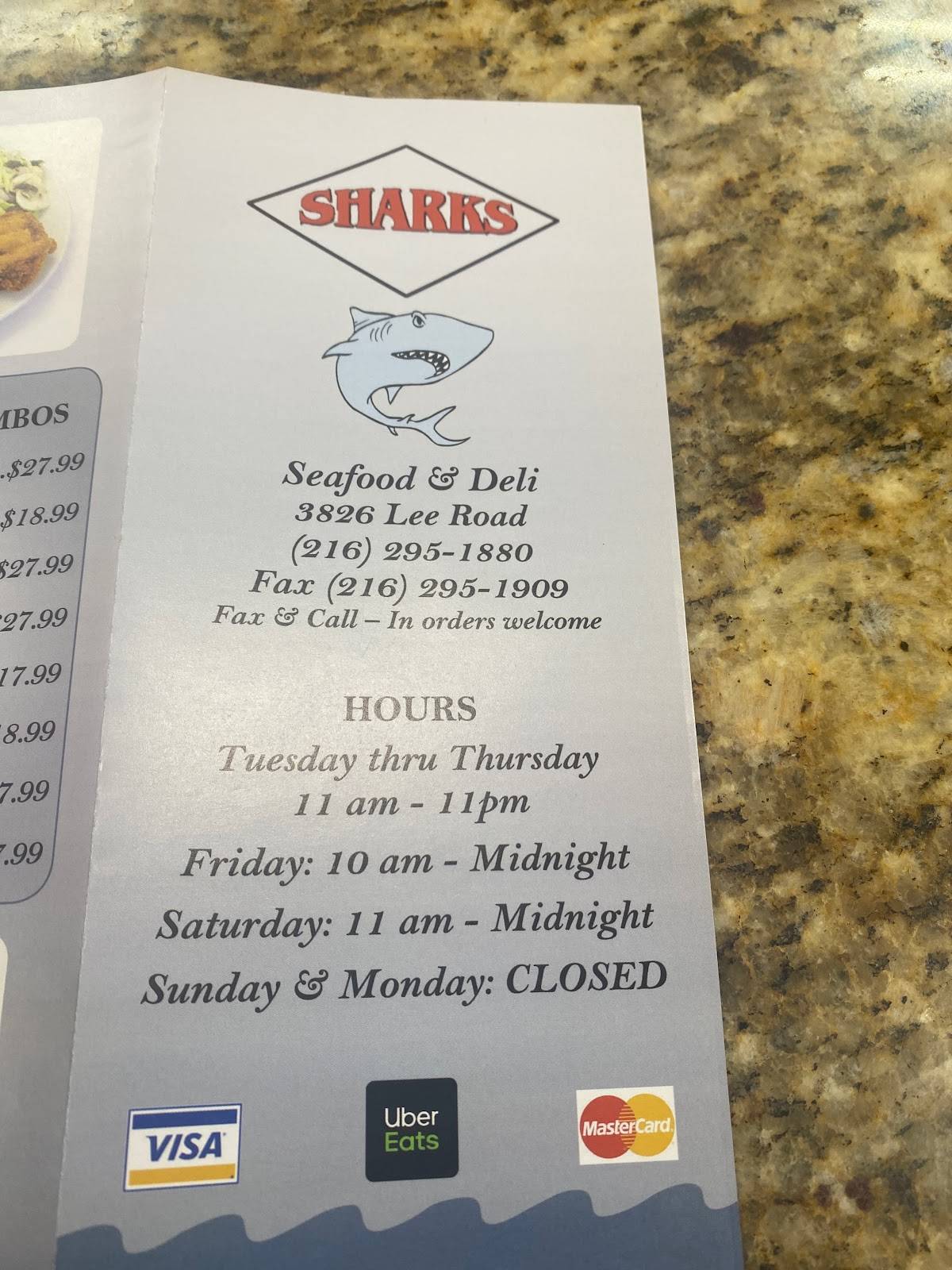 Menu at Shark's Seafood & Deli restaurant, Cleveland