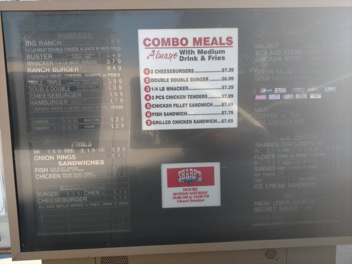 Menu at Sharp's Burger Ranch restaurant, Lewiston