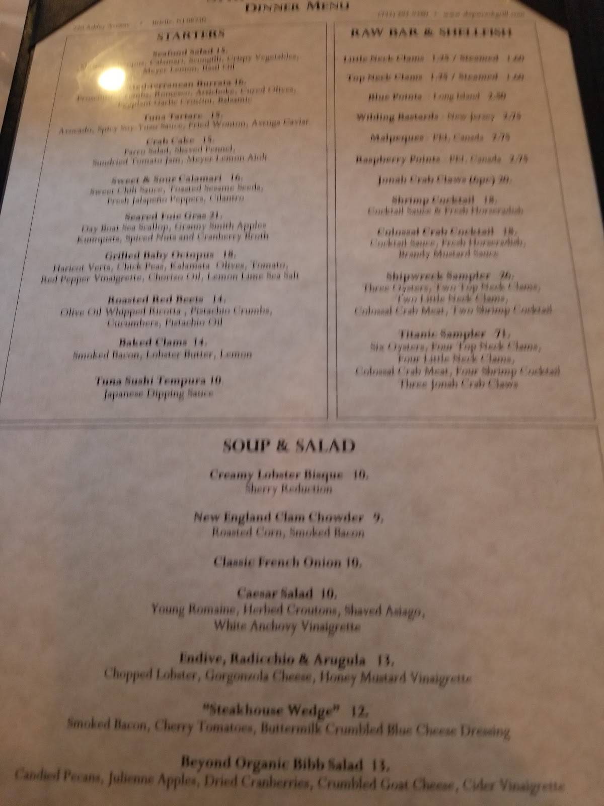 Menu at Shipwreck Grill restaurant, Brielle