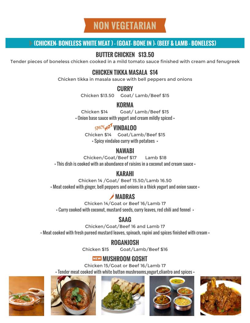 Menu at Signature Indian Cuisine restaurant, Whitby, Dundas St E #1A