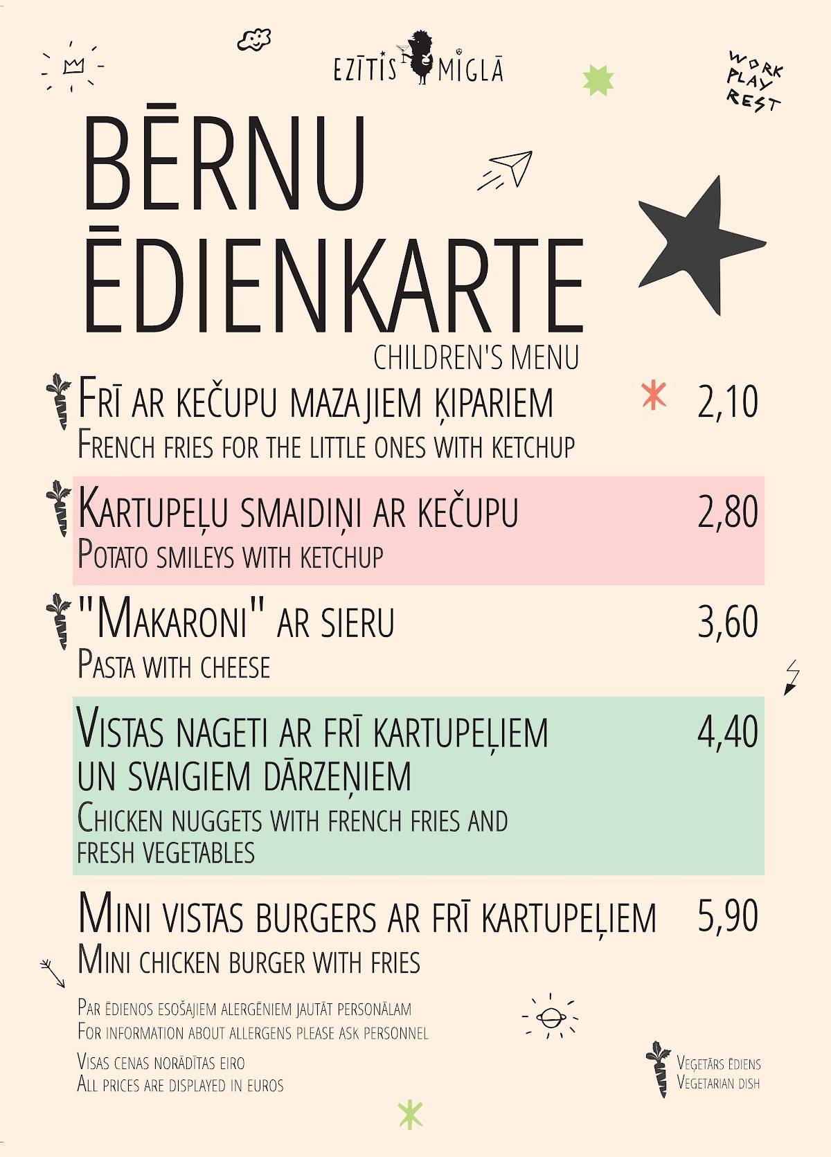 Speisekarte von Siguldas Ezītis miglā restaurant, Sigulda
