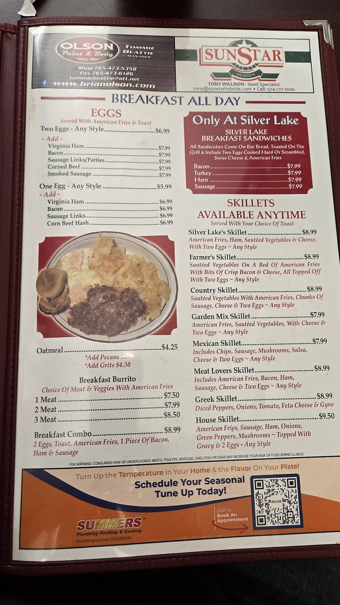 Menu at Silver Lake Family Restaurant & Lounge, Logansport