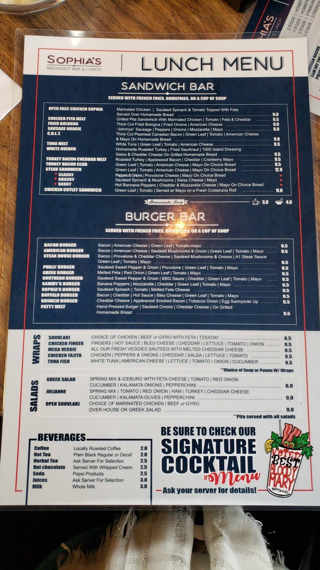Menu at Sophia's Restaurant, Buffalo