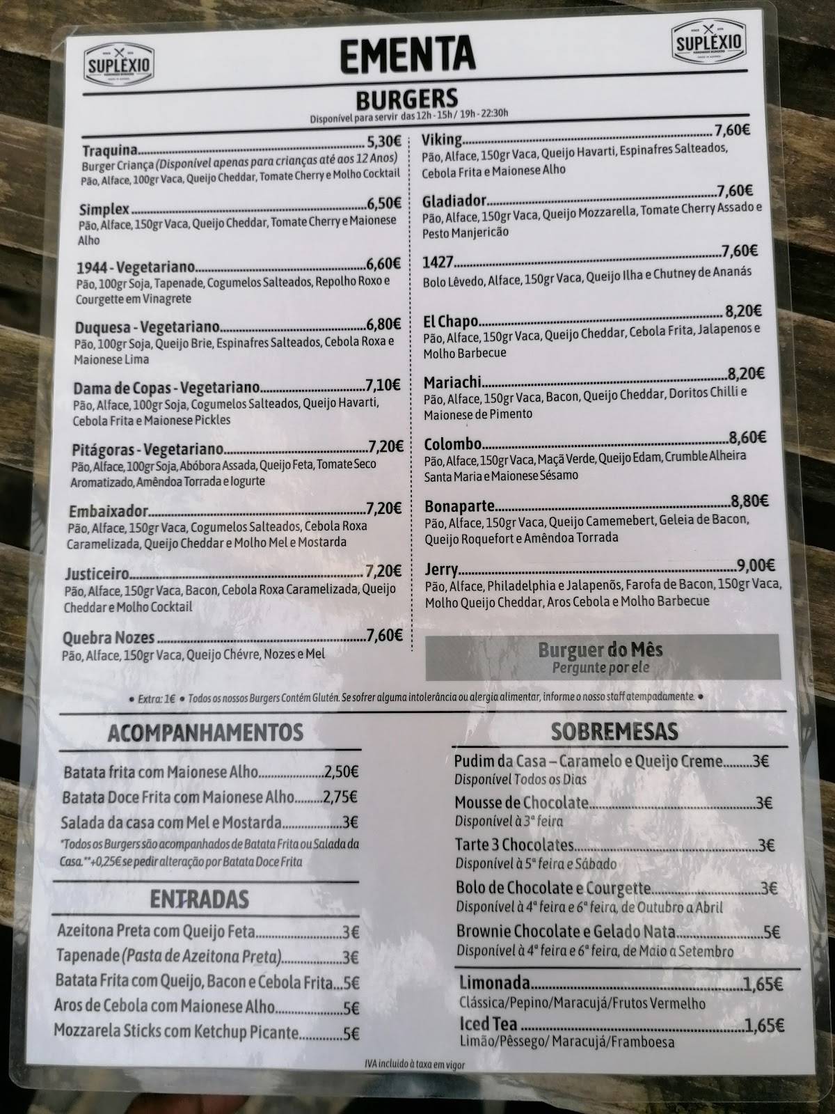 Menu at Supléxio restaurant, Ponta Delgada