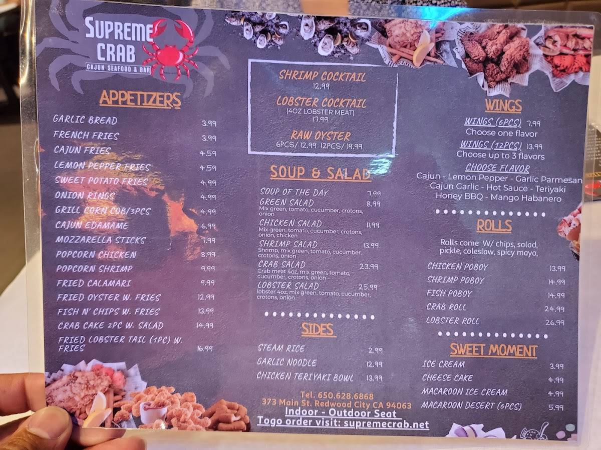 Menu at Supreme Crab Buffet restaurant, Redwood City