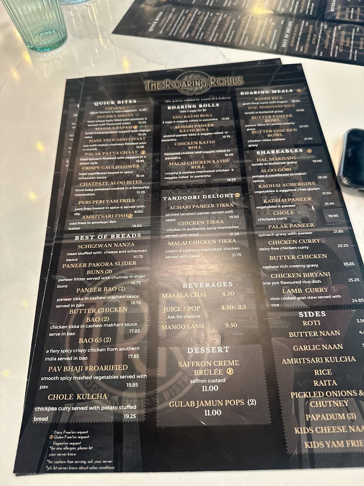 Menu at THE ROARING ROLLS (MODERN INDIAN BISTRO) restaurant, Canmore