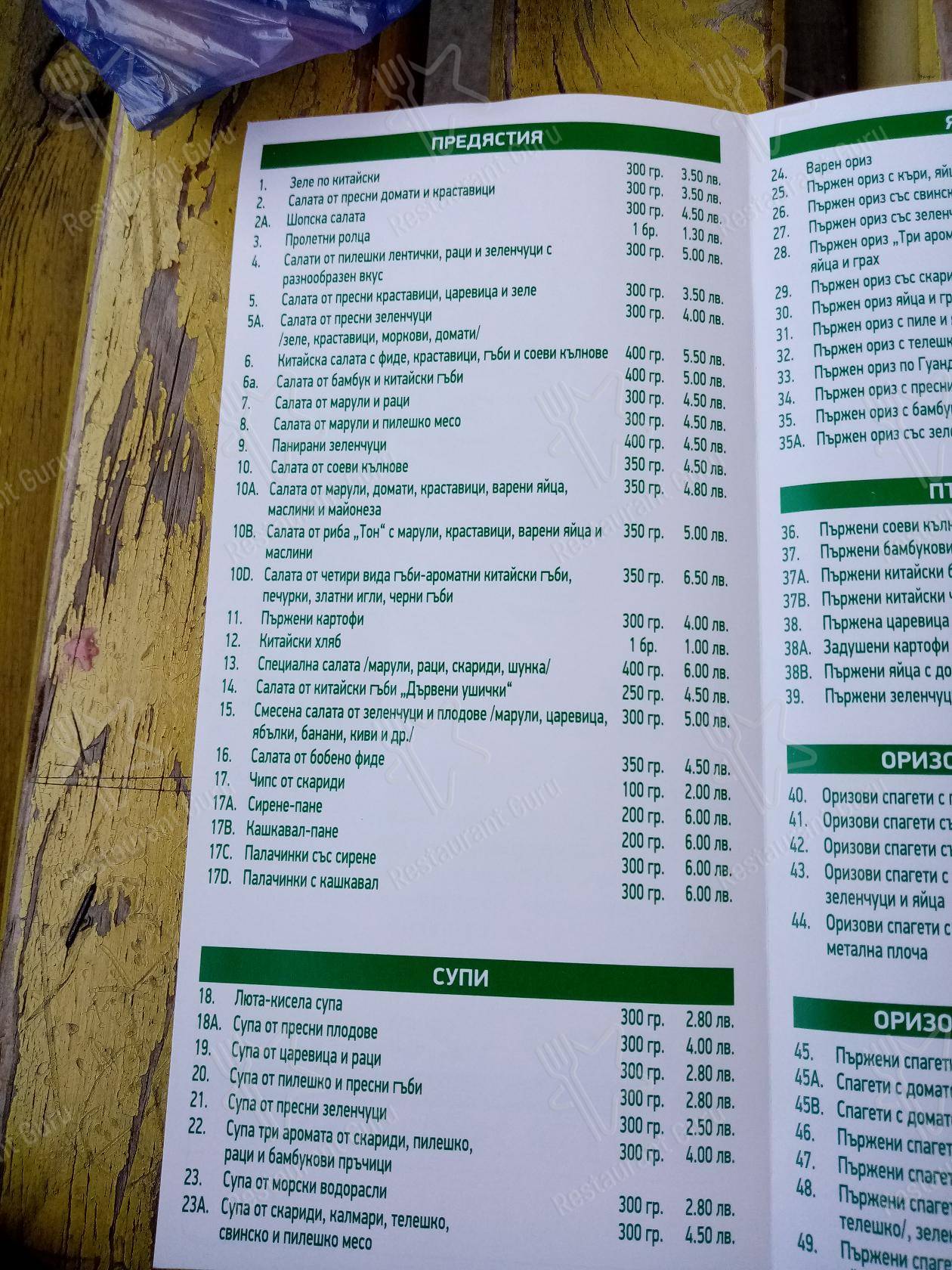 Menu at Ta Fu Hao Restaurant, Sofia