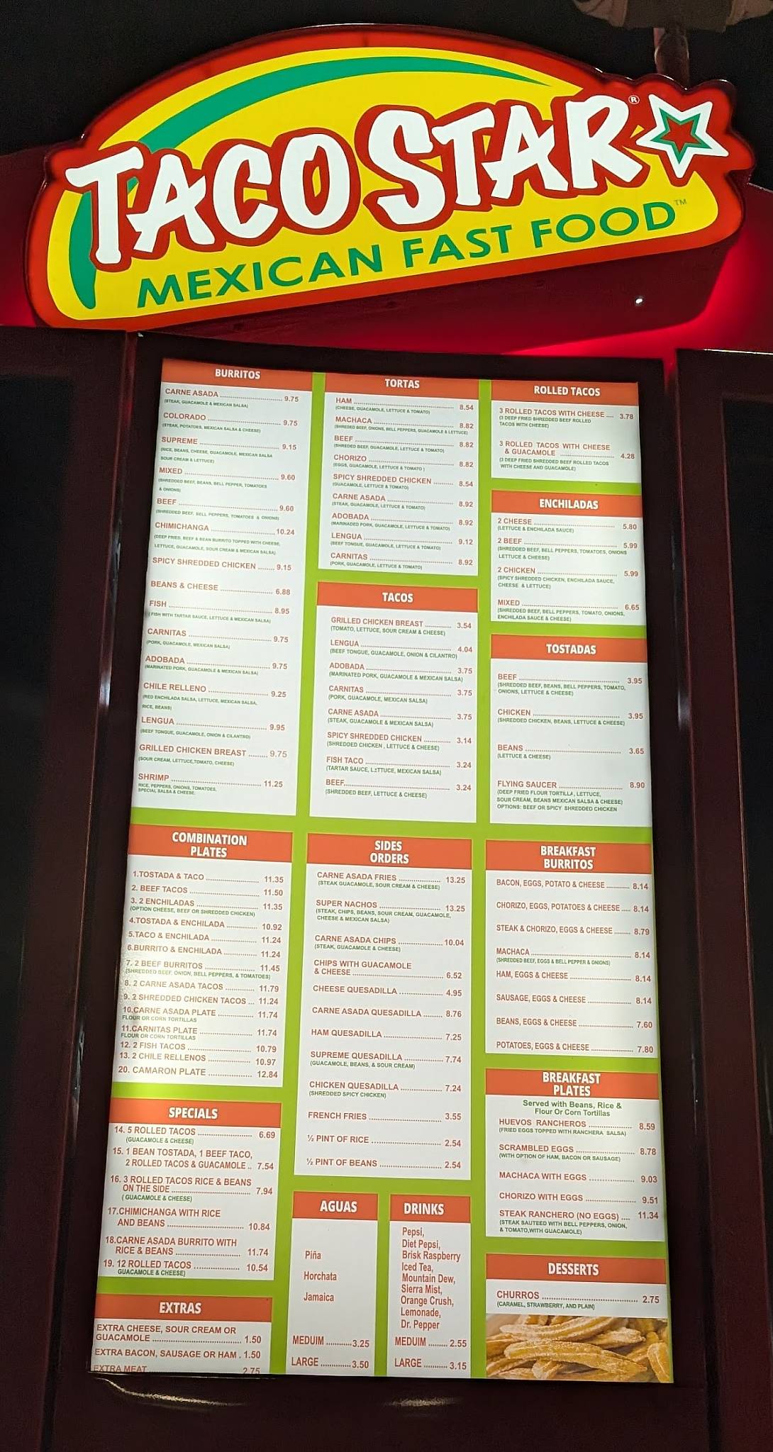 Menu at Taco Star restaurant, Colorado Springs, 605 N Circle Dr