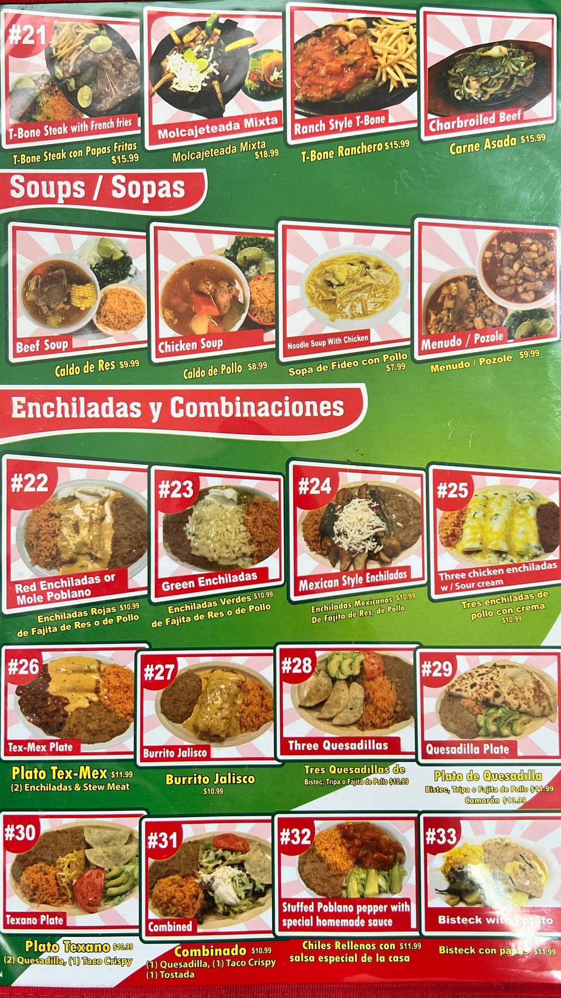 Menu at Taqueria Y Restaurante El Sol De Mexico, Amarillo, NE 24th Ave