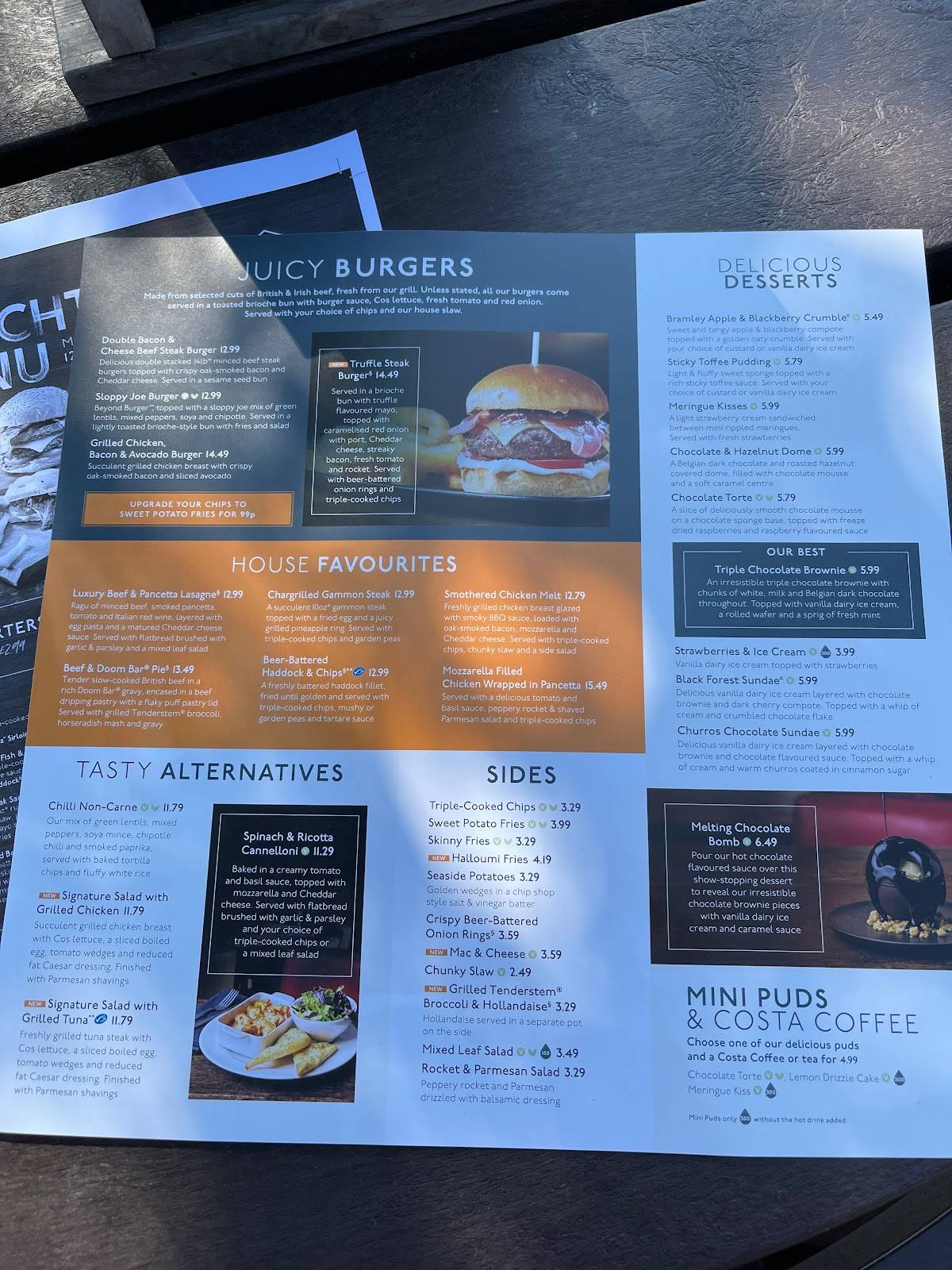 Menu at Tattenham Corner Beefeater restaurant, Epsom, Epsom Downs