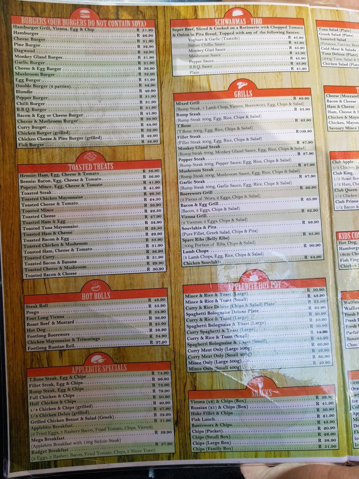 Menu at The Apple Bite Roadhouse & Pizzeria, Germiston