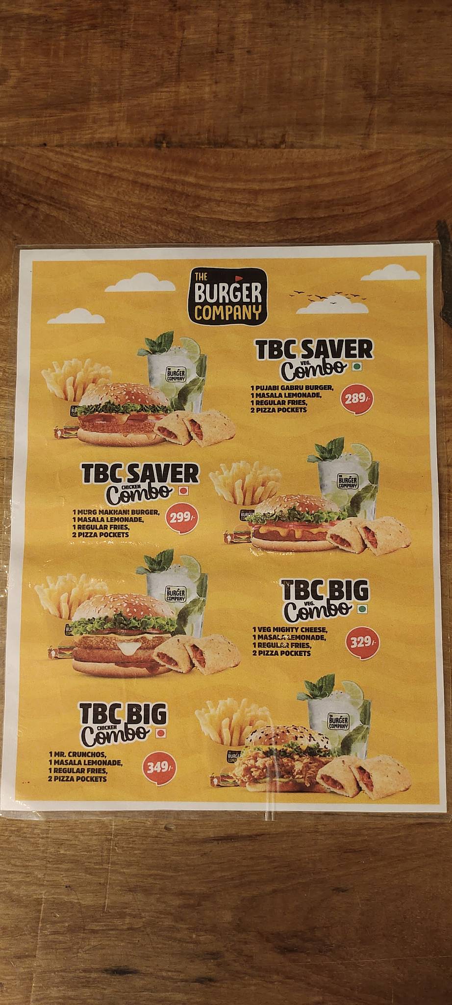 Menu at The Burger Company, Baraut