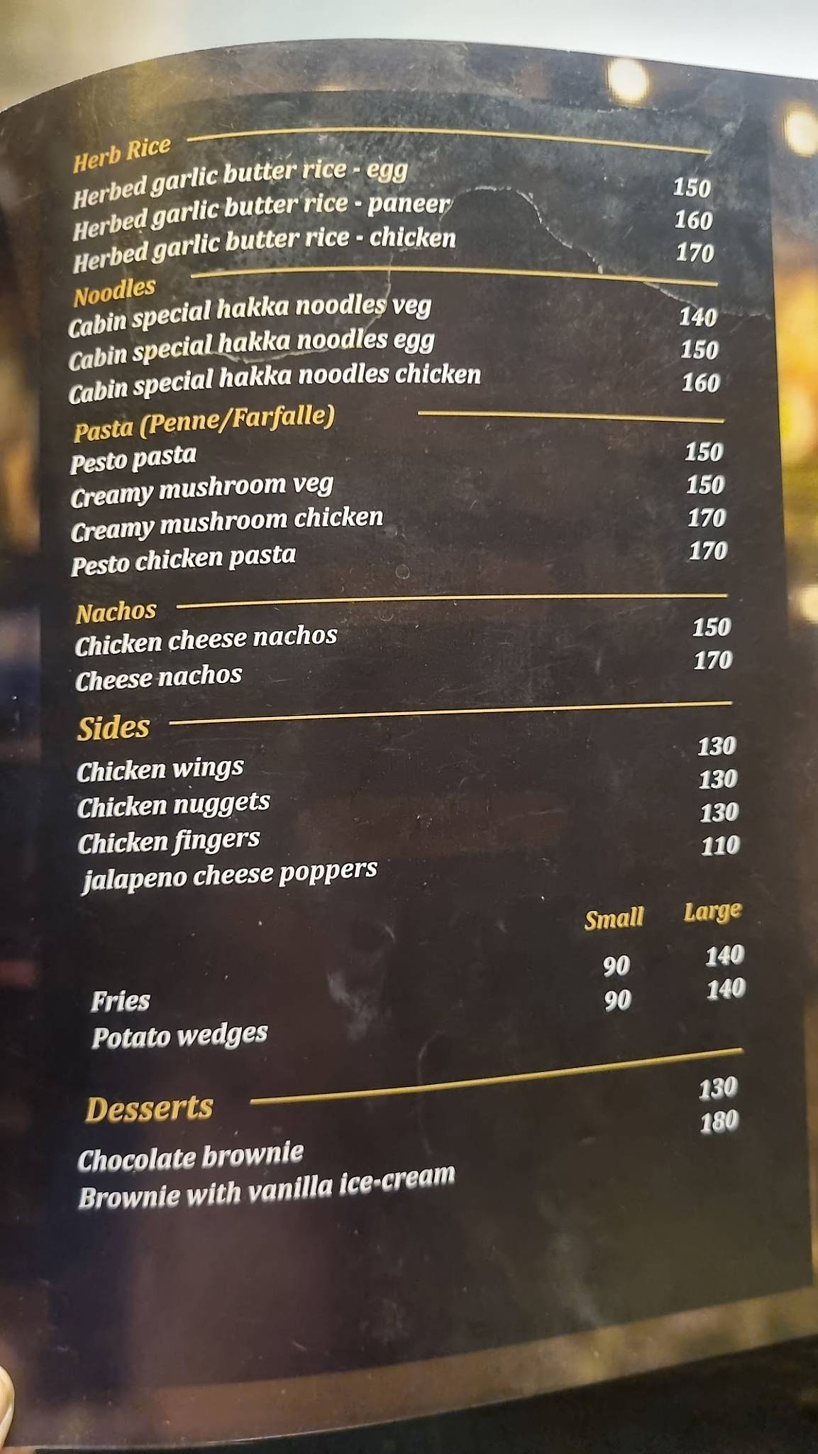 Menu at The Cabin Cafe, Hyderabad