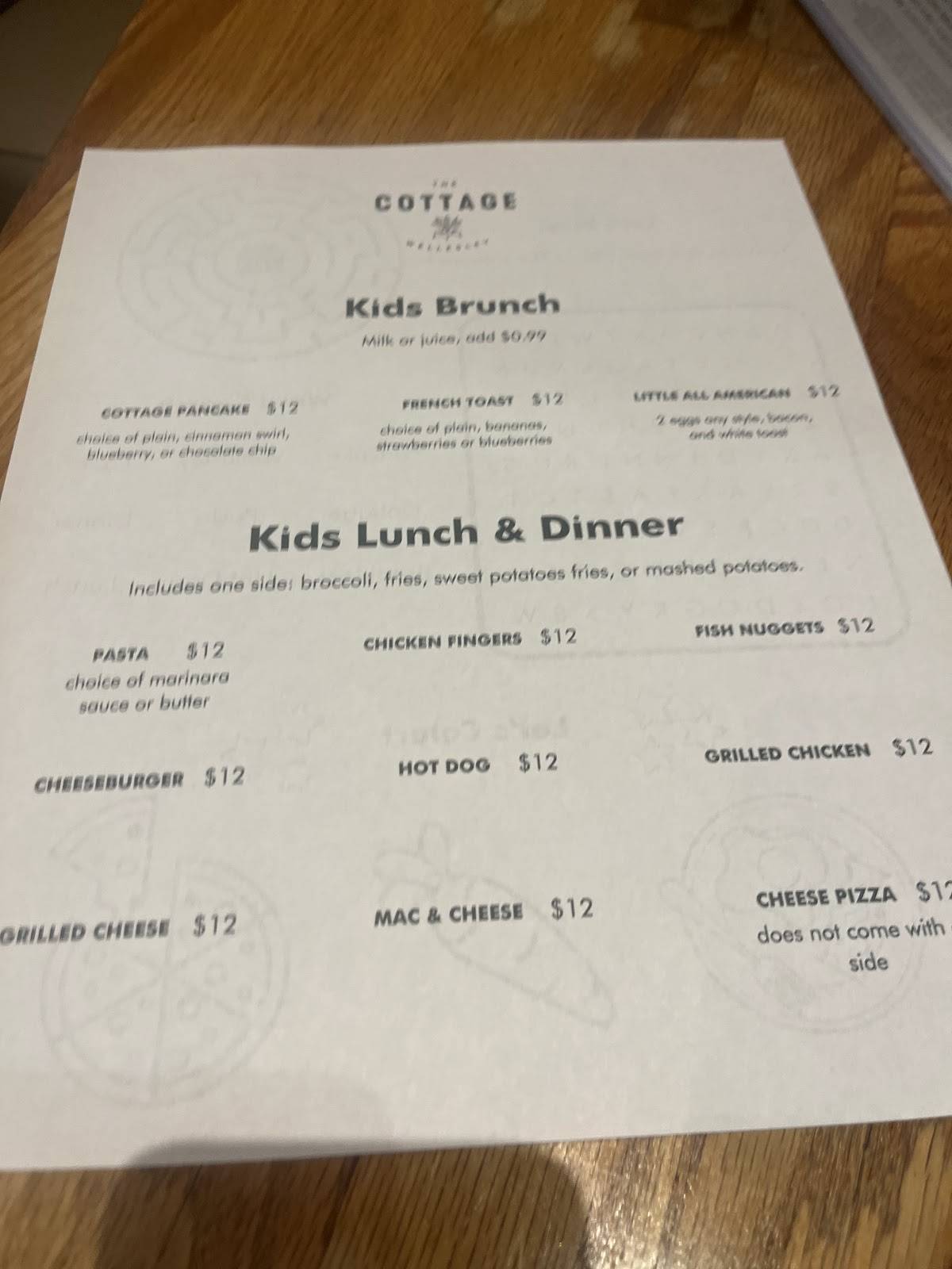Menu at The Cottage Wellesley restaurant, Wellesley, 190 Linden St