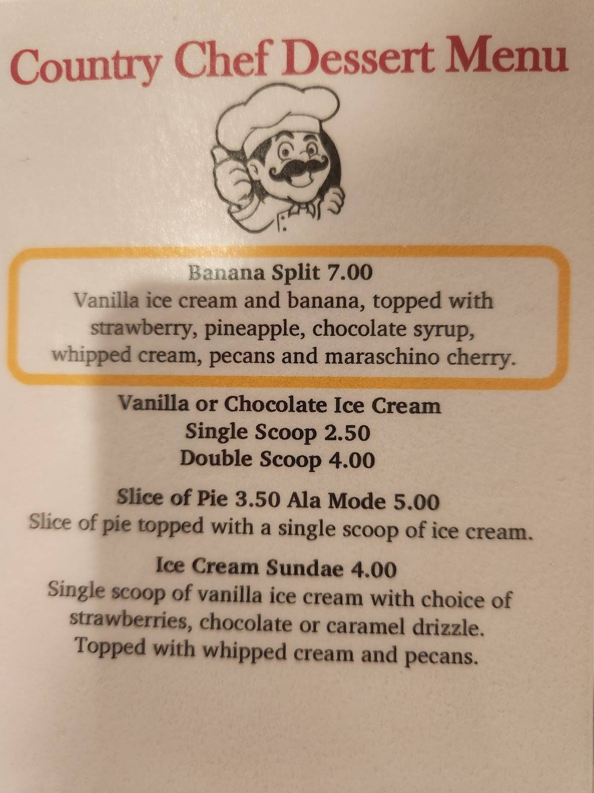 Menu at ANDYS COUNTRY CHEF restaurant, Clio