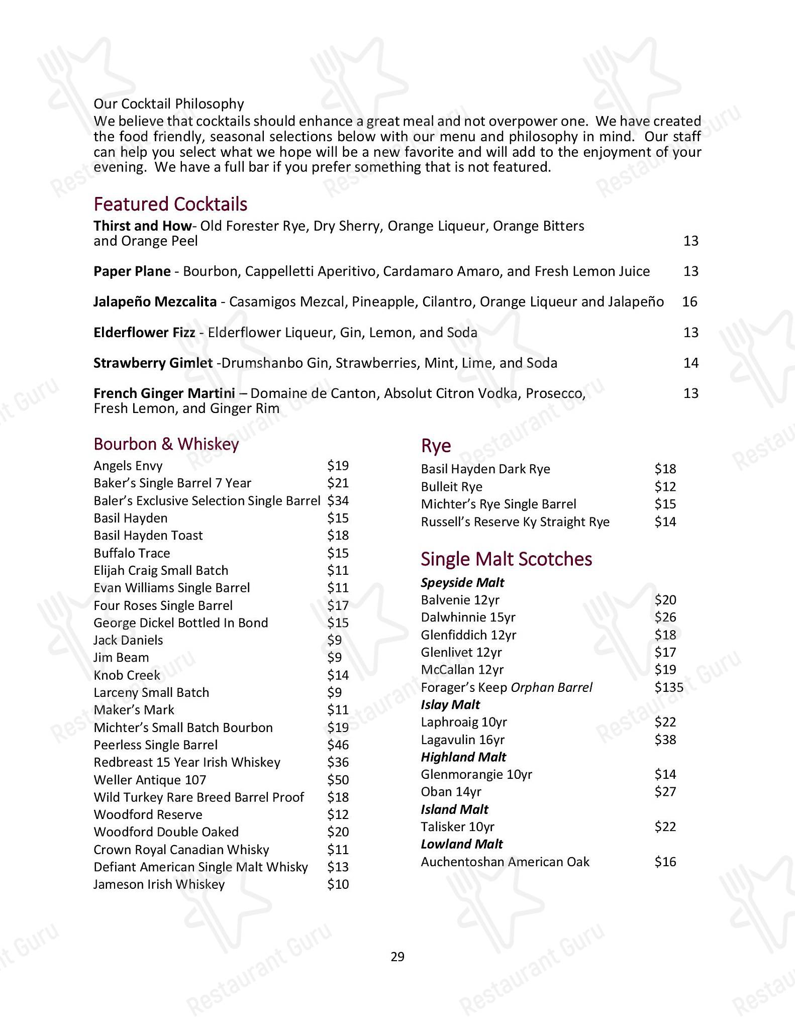 Menu at The Fig Tree Restaurant, Charlotte, E 7th St