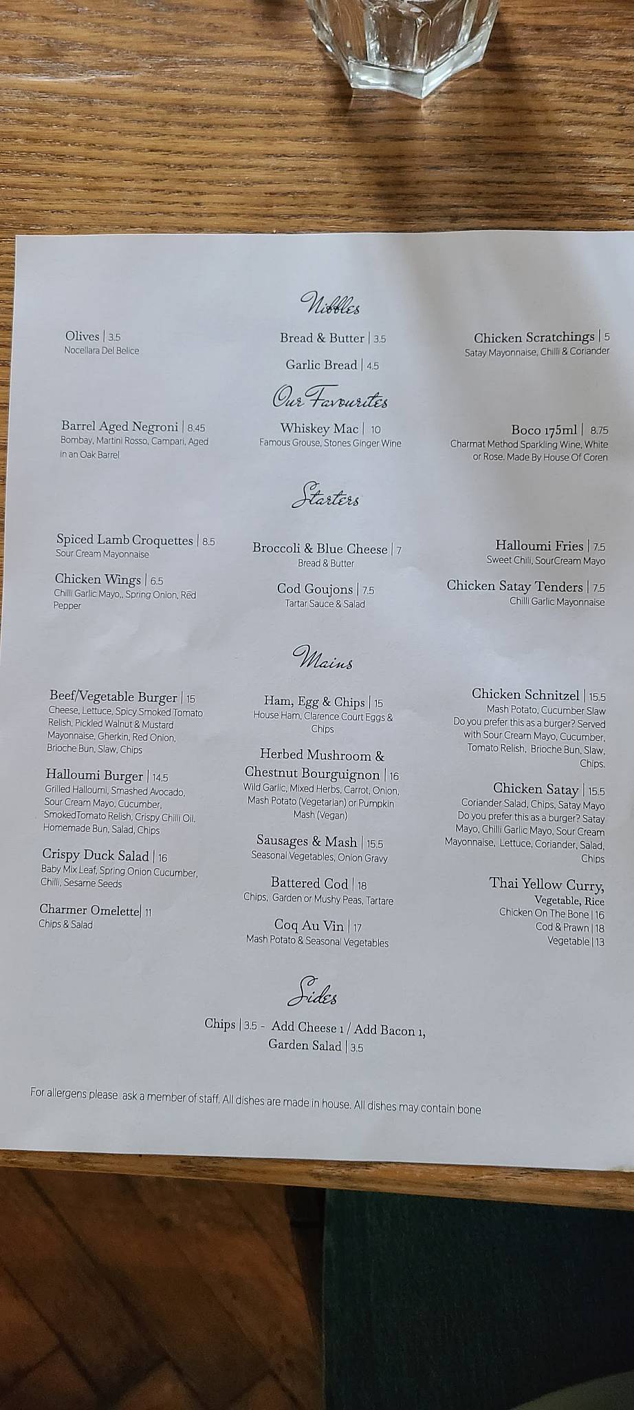Menu at The Fox Inn pub & bar, Rudgwick