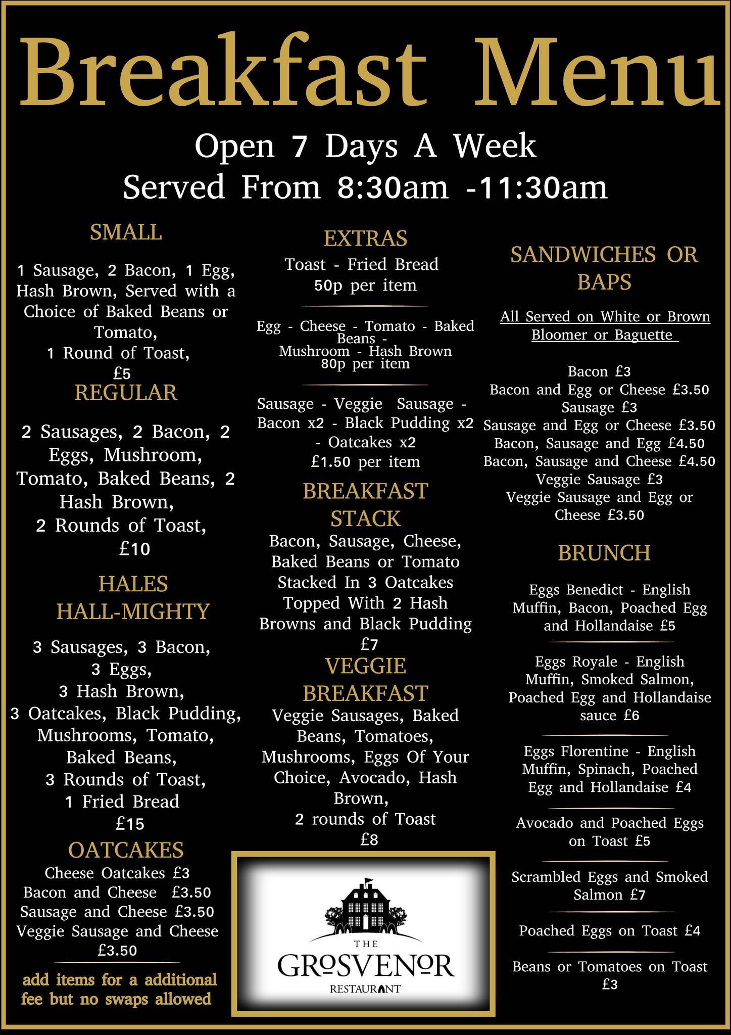 Menu at The Grosvenor Restaurant at Hales Hall, Alton
