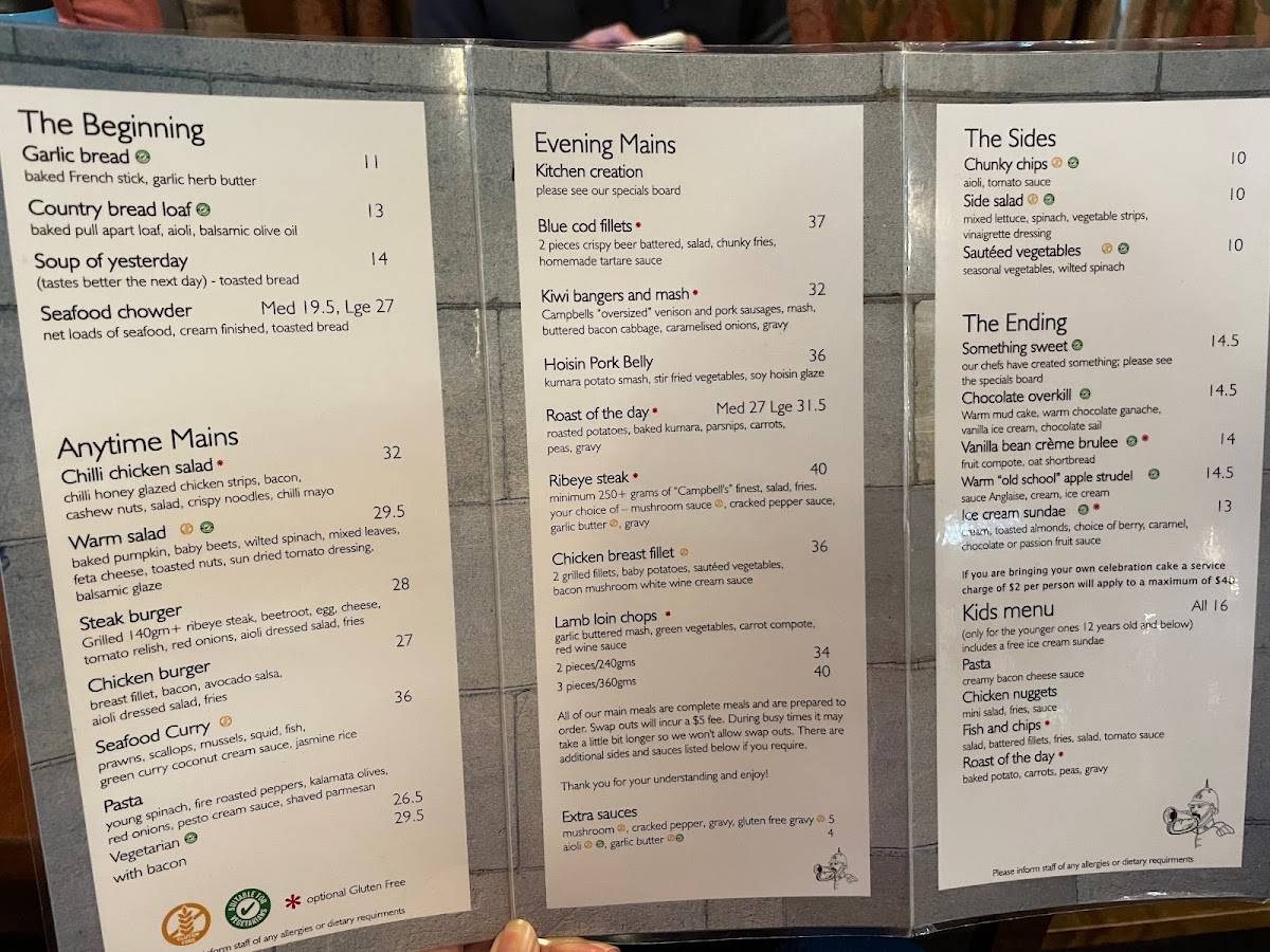 Menu at The Last Post, Restaurant, Bar & Catering Service, Oamaru
