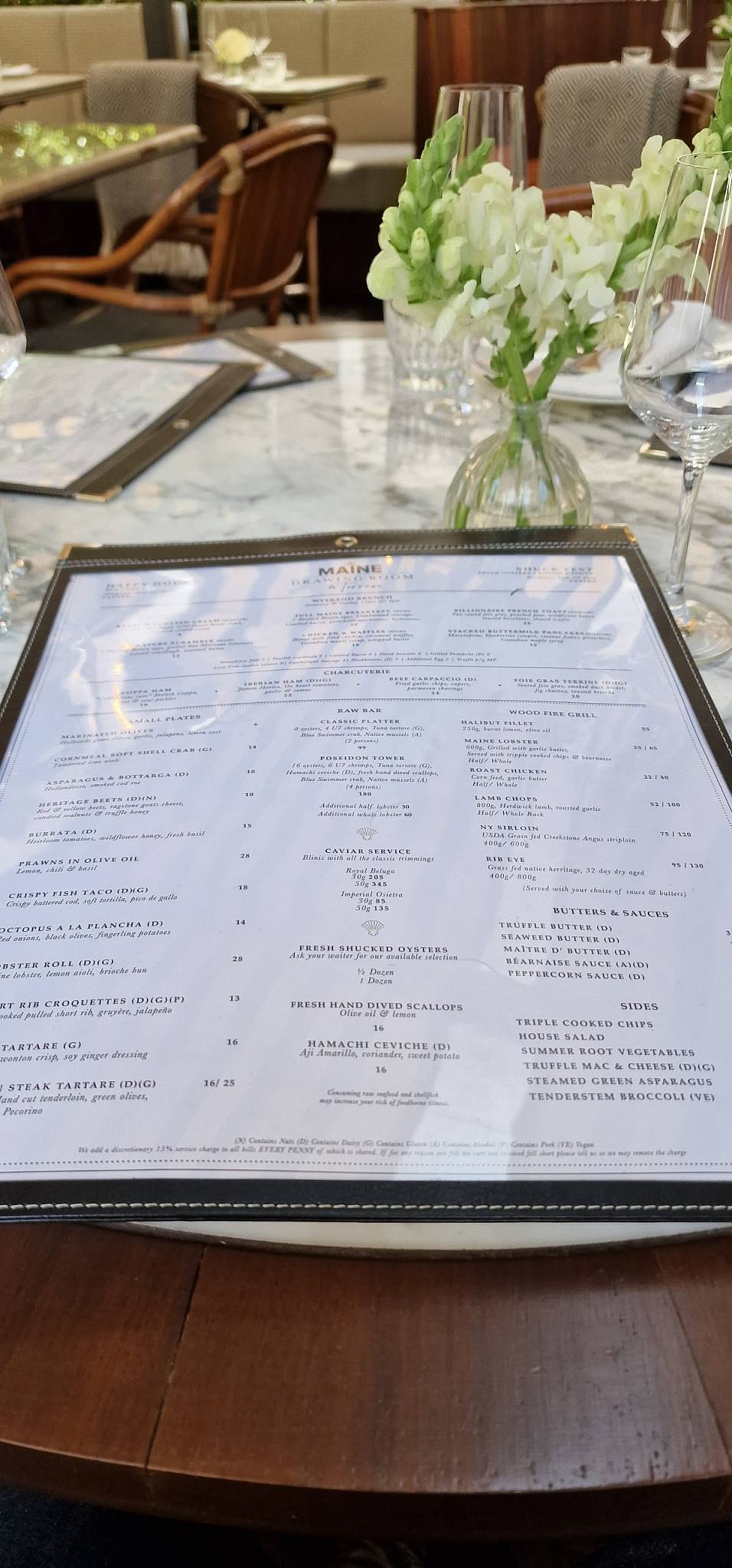 Carta de The MAINE Mayfair Restaurant & Bar, Londres