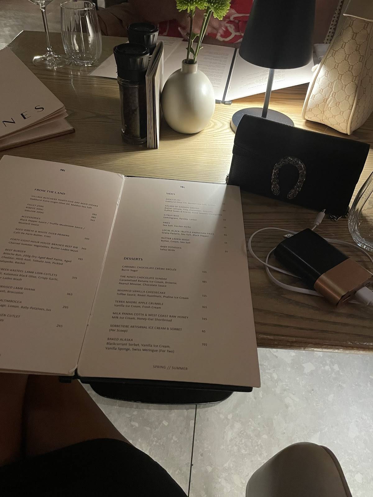 Menu at The Nines by Kove Collection restaurant, Cape Town