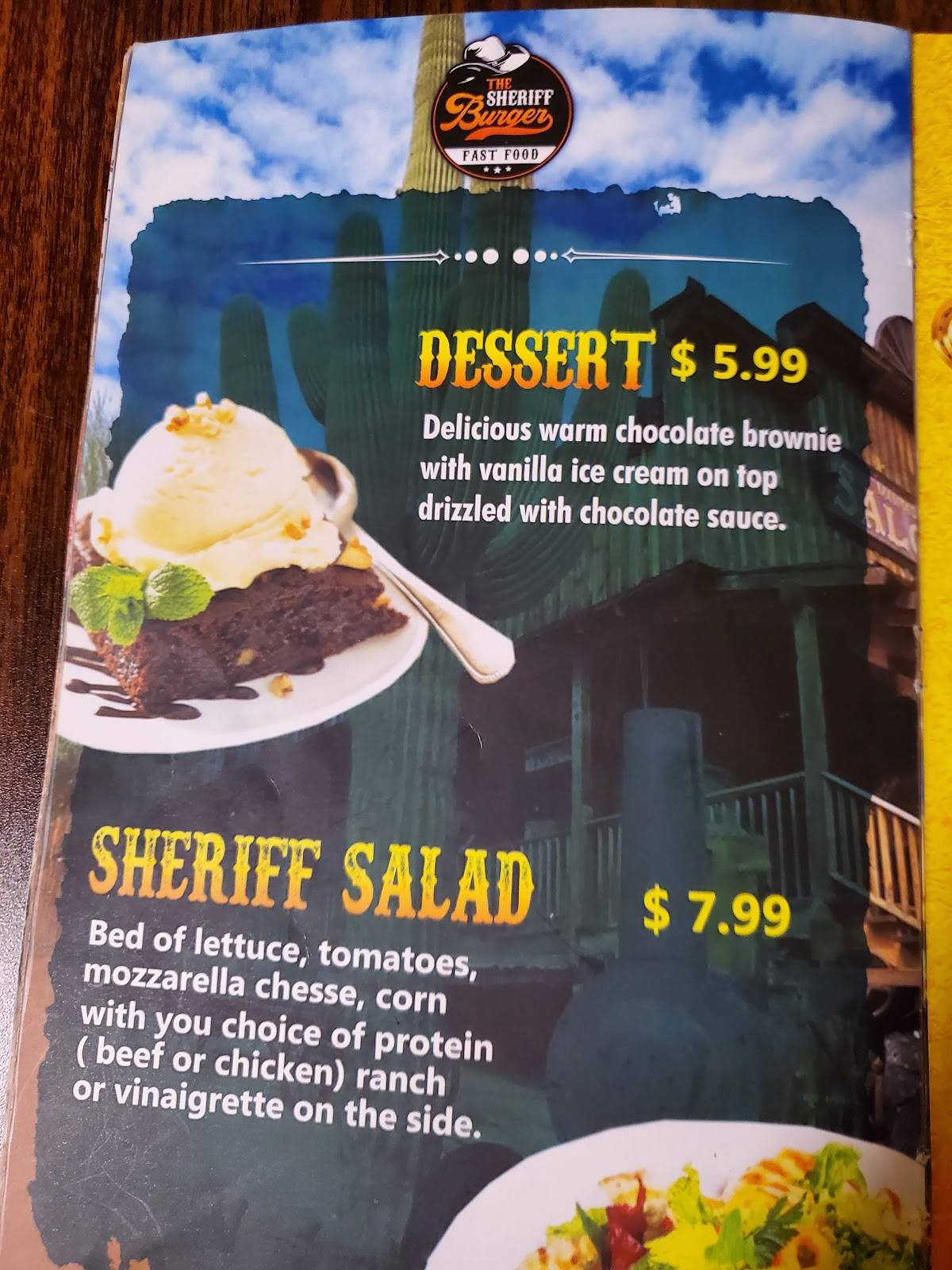 Menu at The Sheriff Burger restaurant, Simpsonville